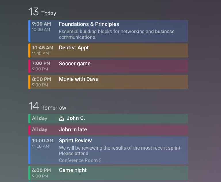 Agenda Calendar Style Updates – DAKboard